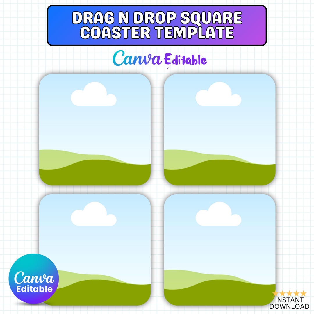 4x4 Square Coaster Template, Drag and Drop, Editable Square Cup Coaster ...