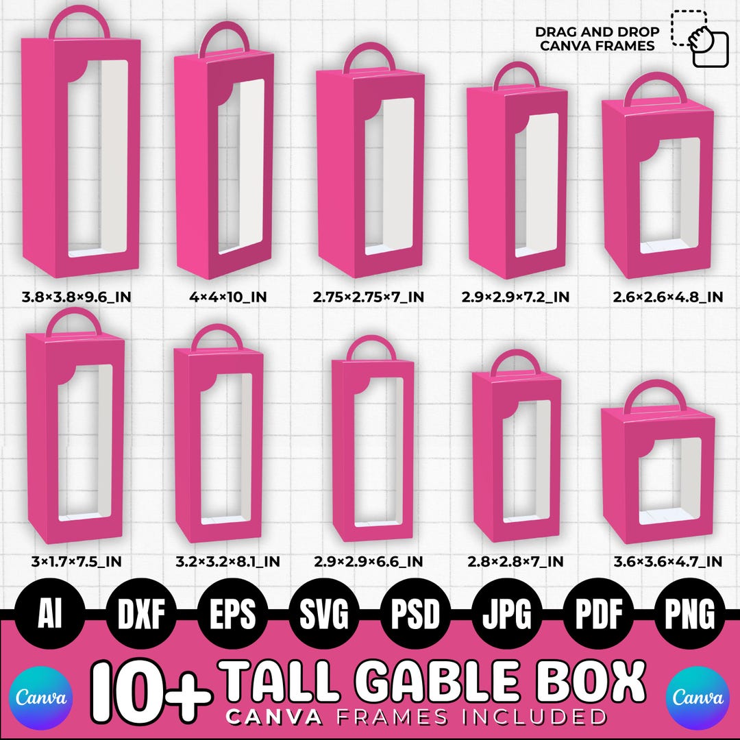 Tall Gable Box Template, Tall Gable Box Mockup, Doll Box, Tall Gift Box ...