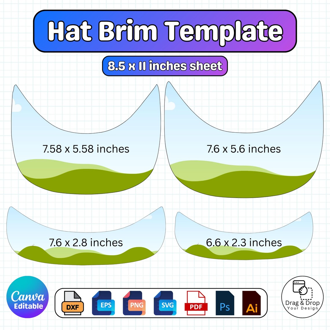 Hat Brim Template, Trucker Hat Brim Svg, Editable Trucker Cap Brim ...
