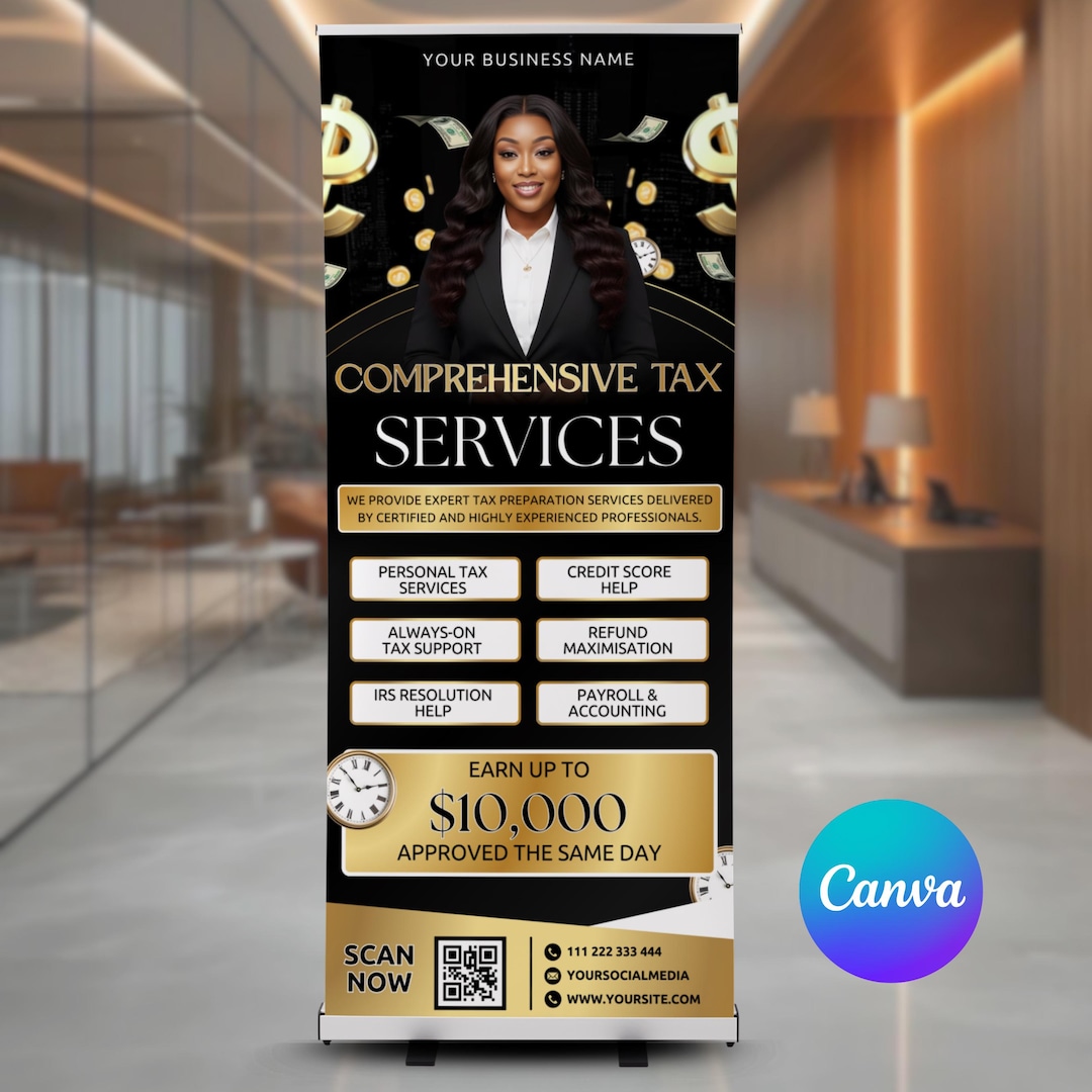 Tax Prep Services Banner, DIY Retractable Banner for Tax Business, Tax ...