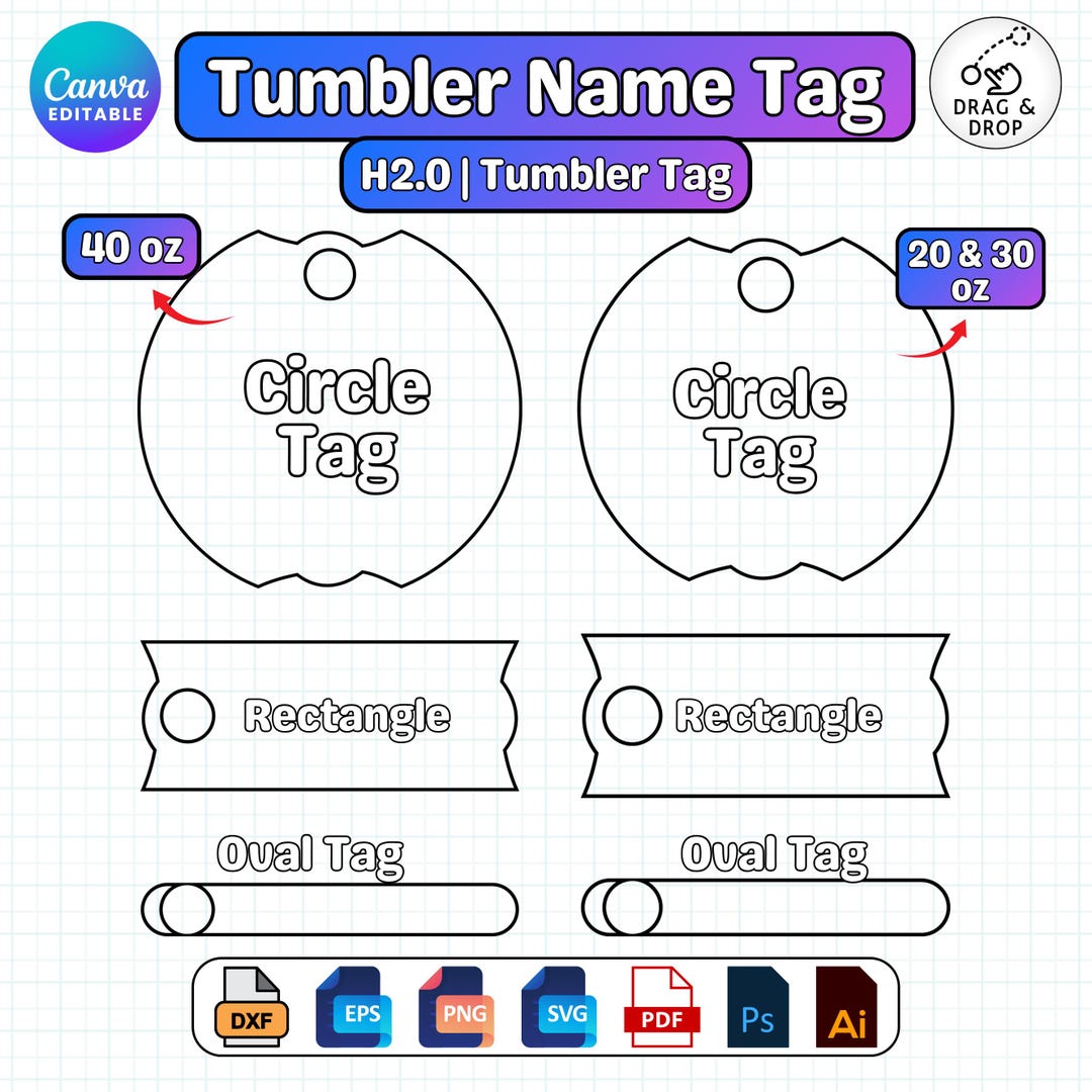 Tumbler Name Tag SVG, H2.0 Version, 40oz 30oz 20oz Tumbler Tags, Stanly ...