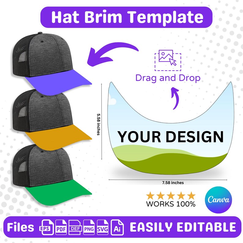 Hat Brim Template, Hat Brim Svg, Blank Hat Template, Baseball Cap ...