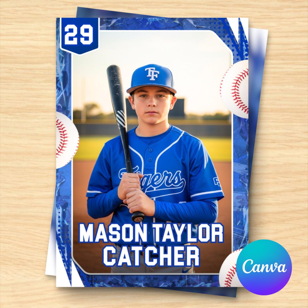 Baseball Customizable Trading Card Template | Double-sided Canva Design ...