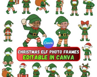 Christmas Elf Photo Frames, Add Your Own Face, 25+ Canva Holiday Elf ...