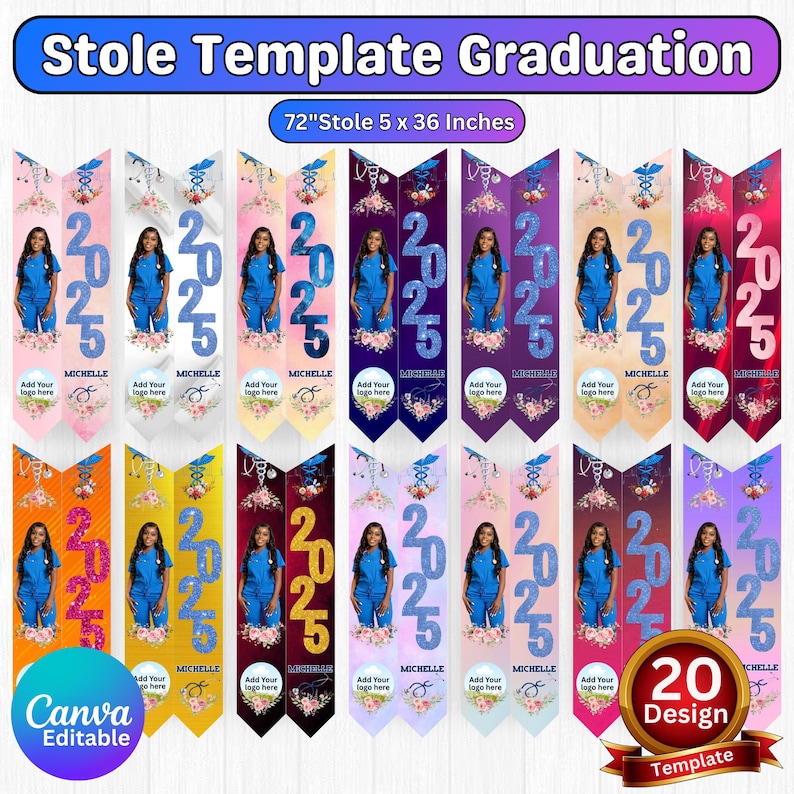 72" Stole Template, Graduation Stoles, Nursing Sash Graduation ...