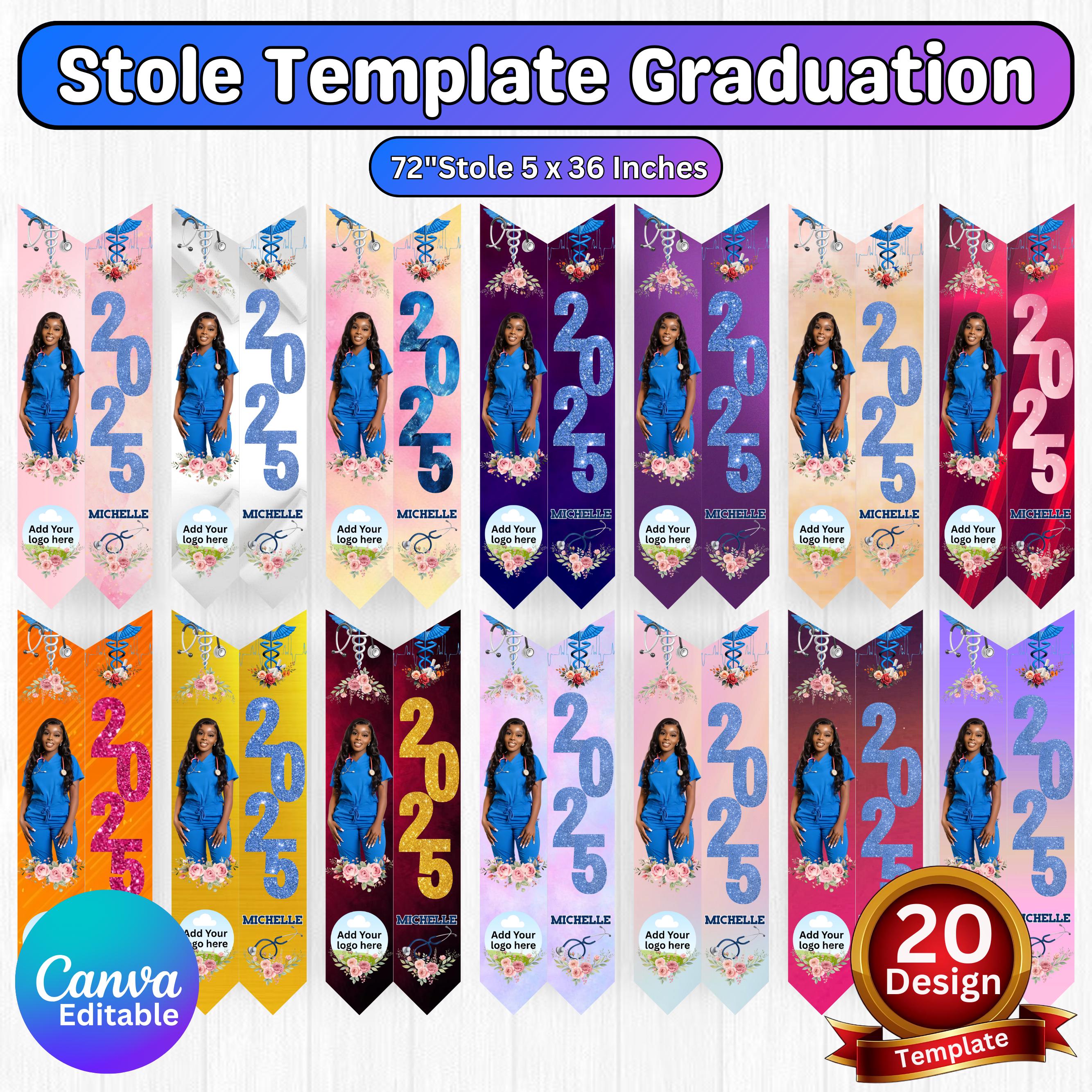 72" Stole Template, Graduation Stoles, Nursing Sash Graduation ...