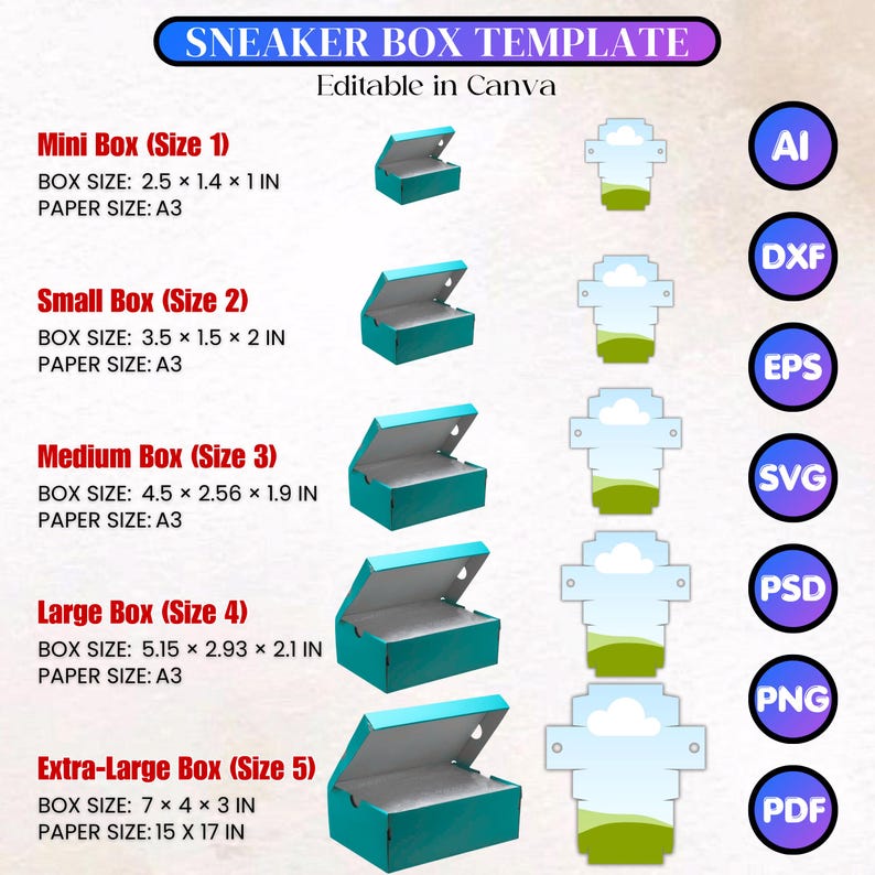 Sneaker Shoebox Templates Bundle, 5 Sizes, Drag and Drop Canva, Mini ...