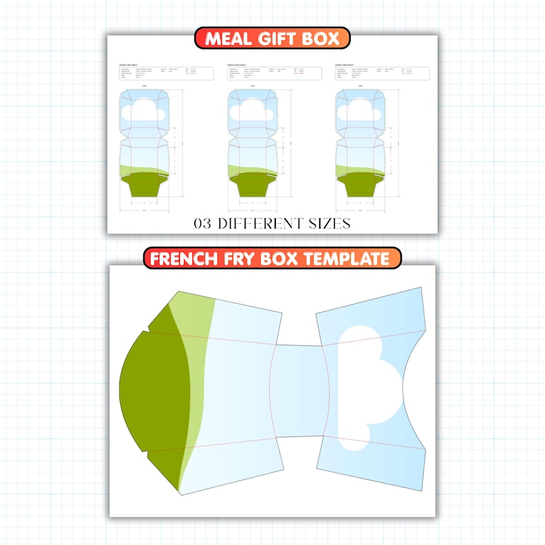 Food Box Templates Bundle, French Fries Box, Hot Dog Box, Food Tray ...