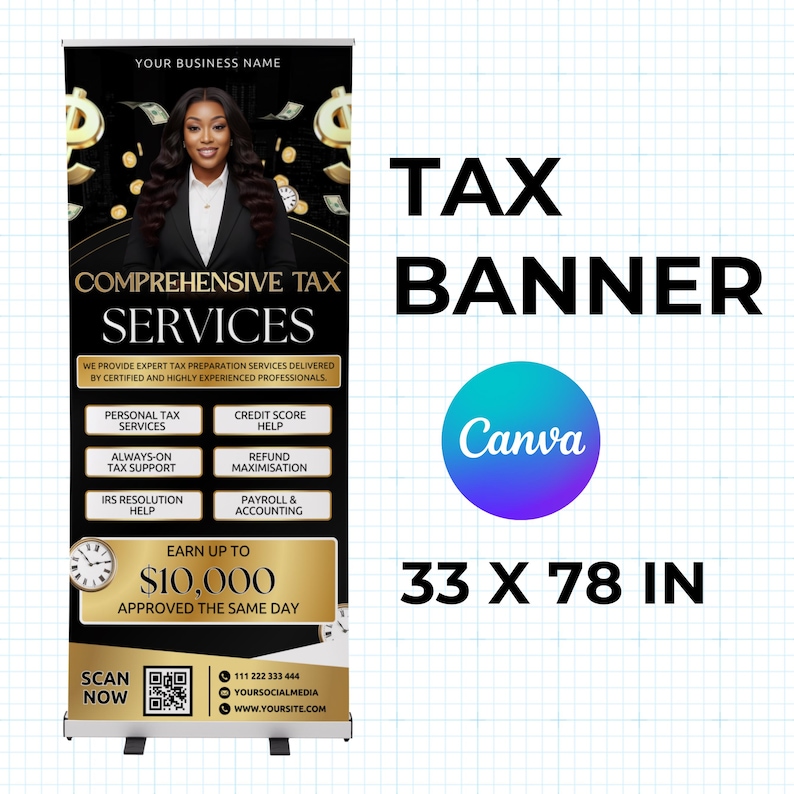 Tax Prep Services Banner, DIY Retractable Banner for Tax Business, Tax ...