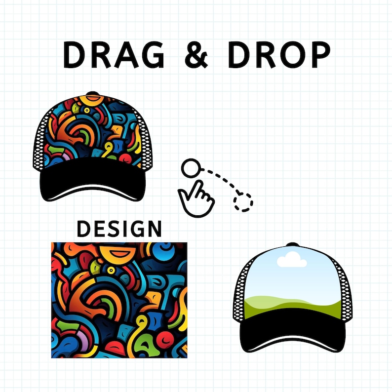 Trucker Hat Mockup Template, Drag & Drop, Editable Baseball Cap Mockup ...