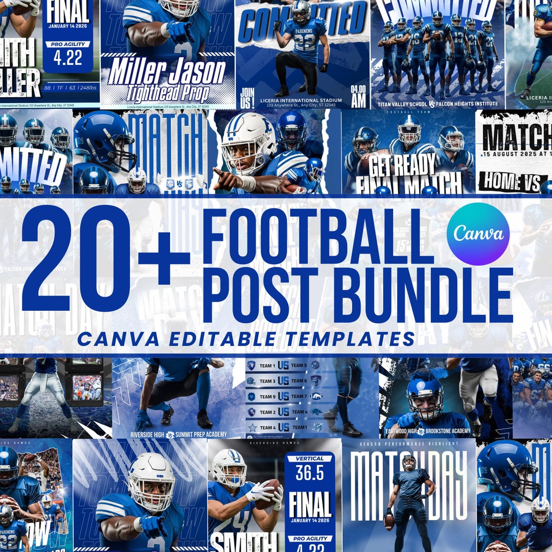 Football Social Media Templates, Football Canva Graphics Pack, Game Day ...