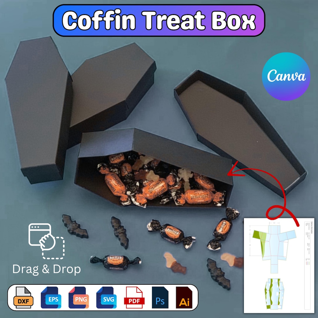 Coffin Box Template, Coffin Treat Box, Halloween Favor, Hexagonal ...