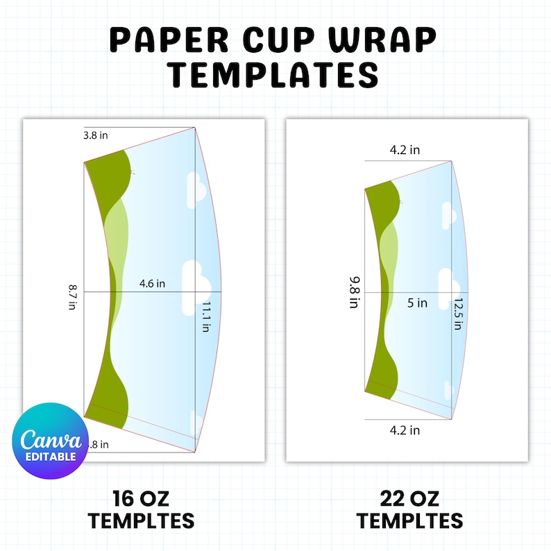 Paper Cup Wrapper Canva Template Bundle, 6 Sizes, Styrofoam Cup, Paper ...