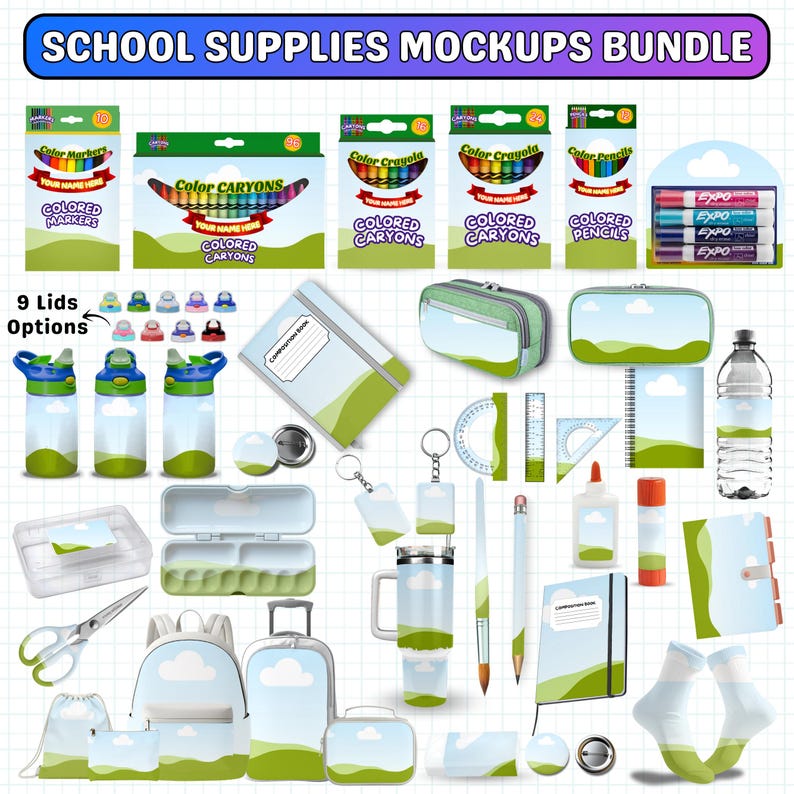 All School Supply Mockup Template Bundle, Drag and Drop, Back to School ...
