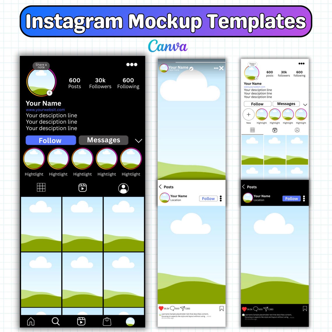 Instagram Mockup Templates, Editable 2025 Instagram Profile Interface ...