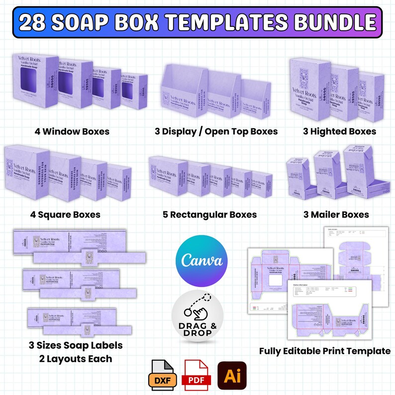 Soap Packaging Box Template Bundle, Canva Soap Box Template, Printable ...