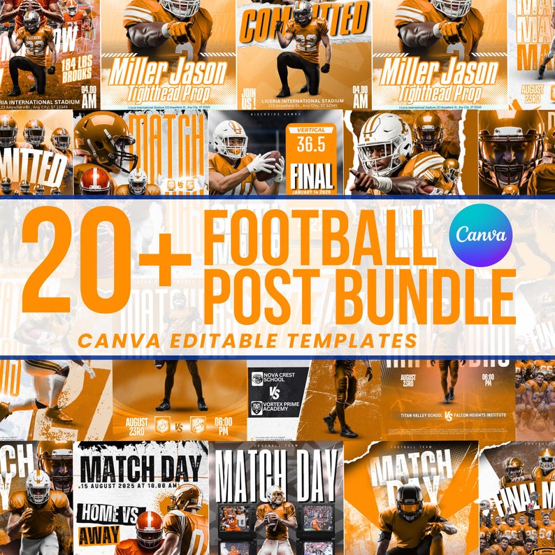 Football Social Media Templates, Football Canva Graphics Pack, Game Day ...