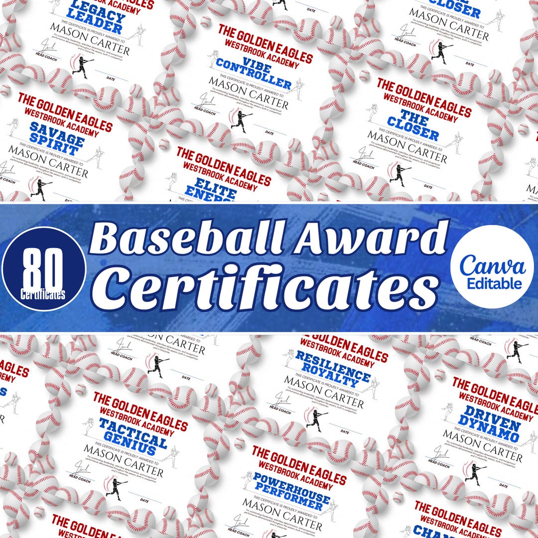 Modèle de certificat de récompense de baseball modifiable | Certificat ...