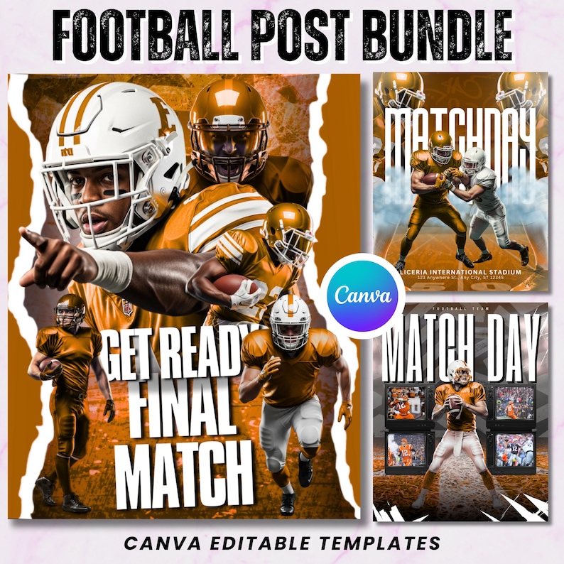 Football Social Media Templates, Football Canva Graphics Pack, Game Day ...