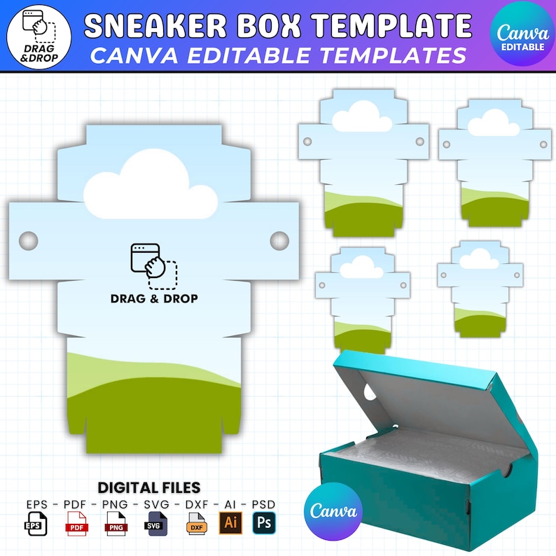 Sneaker Shoebox Templates Bundle, 5 Sizes, Drag and Drop Canva, Mini ...