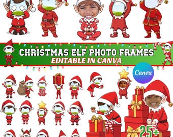 Christmas Elf Photo Frames, Add Your Own Face, 25+ Canva Holiday Elf ...