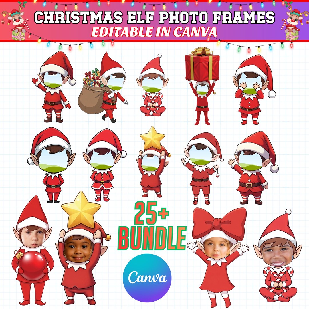 Christmas Elf Photo Frames, Add Your Own Face, 25+ Canva Holiday Elf ...