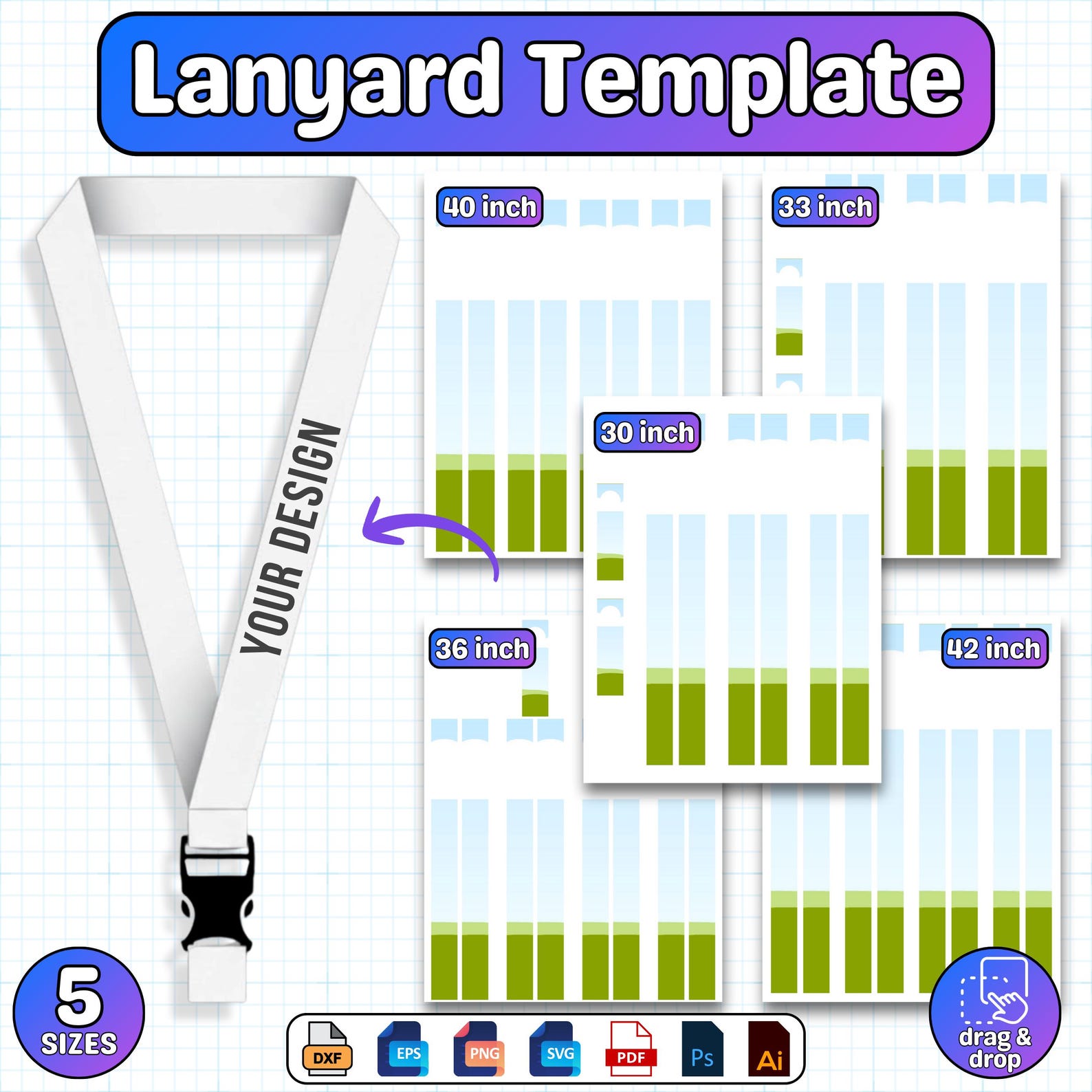Lanyard Sublimation Canva Template, 5 Sizes, Blank Drag and Drop ...
