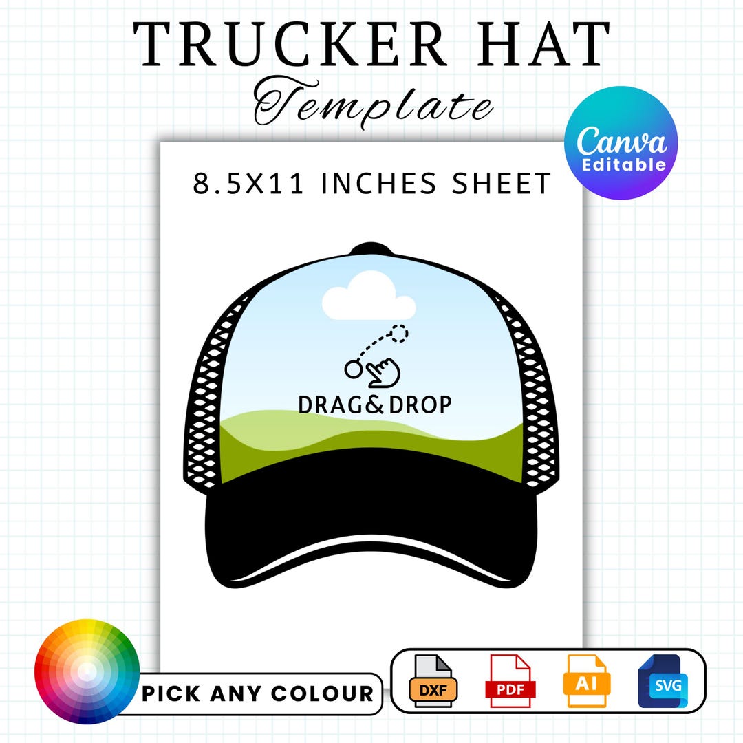 Trucker Hat Mockup Template, Drag & Drop, Editable Baseball Cap Mockup ...