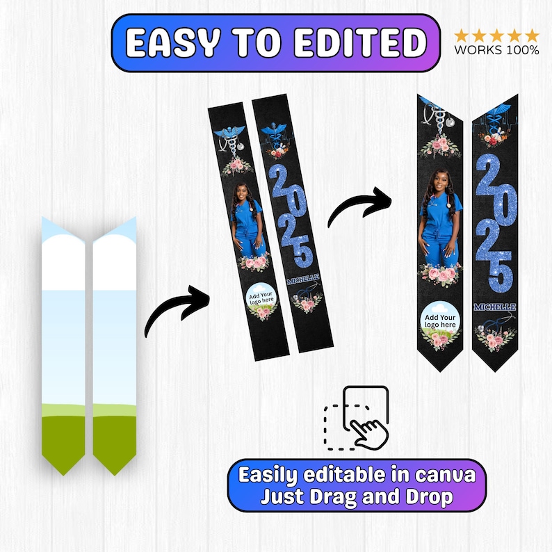 72" Stole Template, Graduation Stoles, Nursing Sash Graduation ...