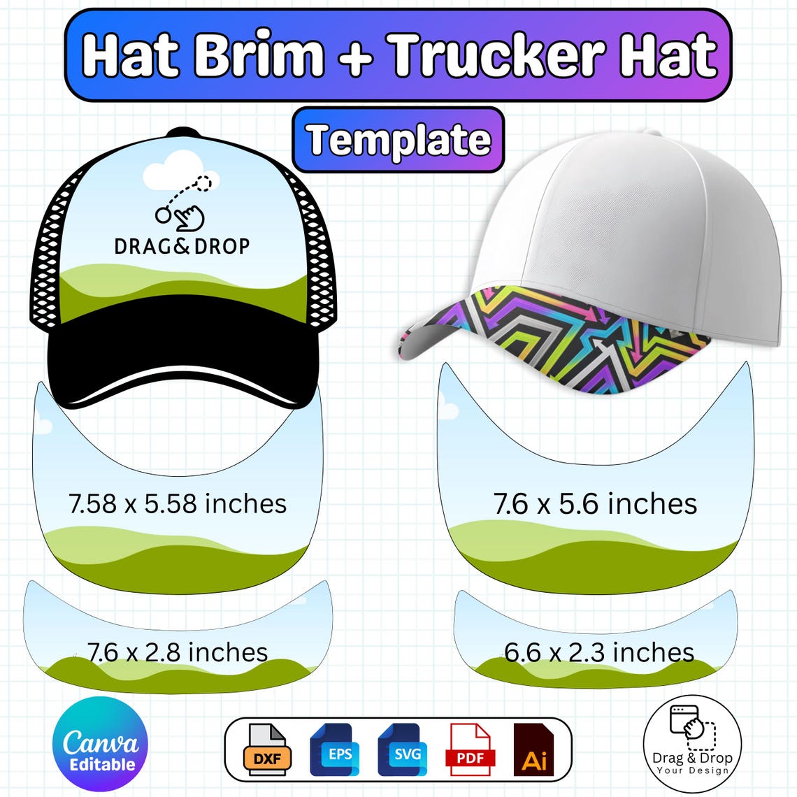 Trucker Hat Brim Template,baseball Hat Brim Template,trucker Hat ...