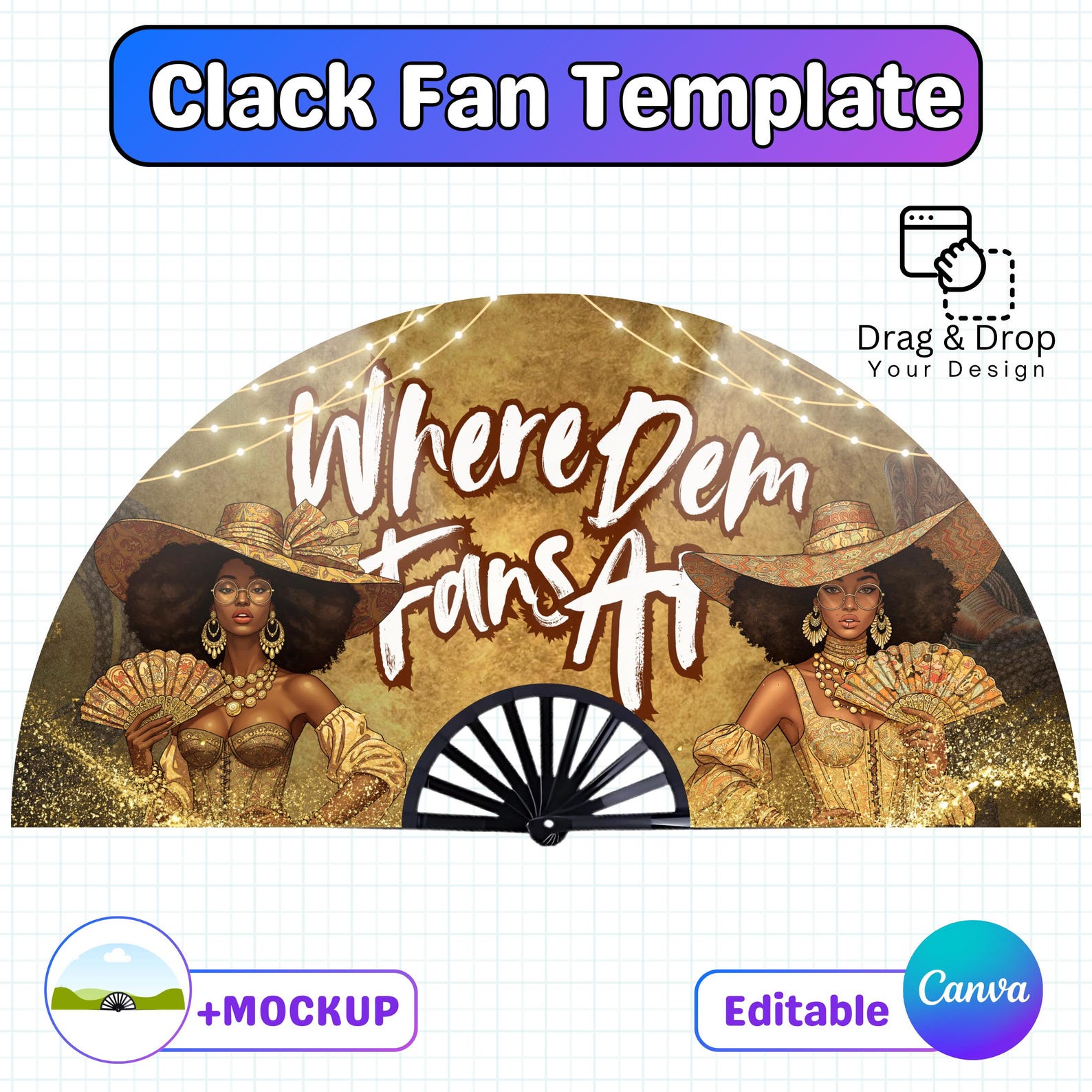 Clack Fan Mockup Template, Where Dem Fans at Clack Fan, Sublimation Fan ...