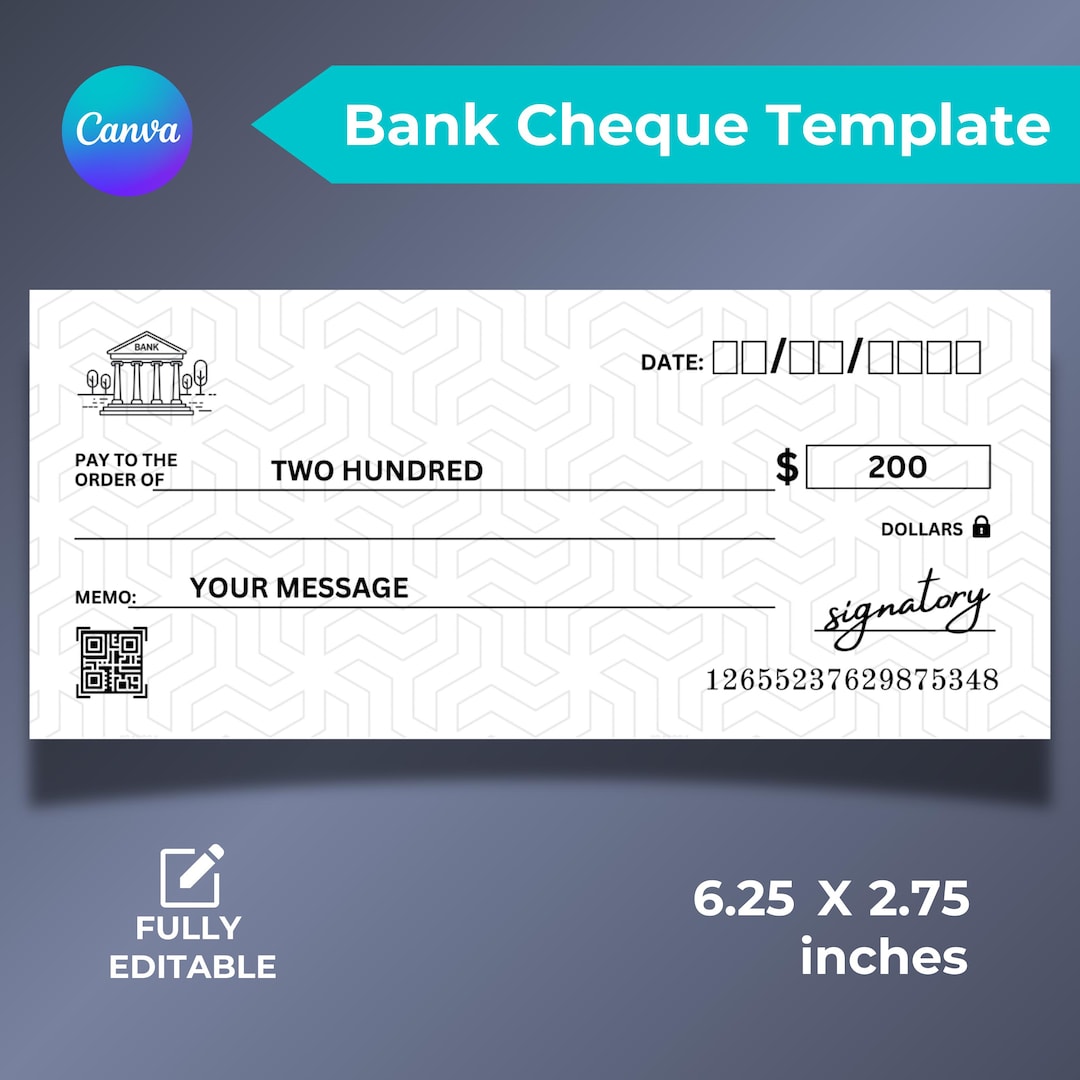 Printable Blank Cheque Template, Editable Bank Check Template ...
