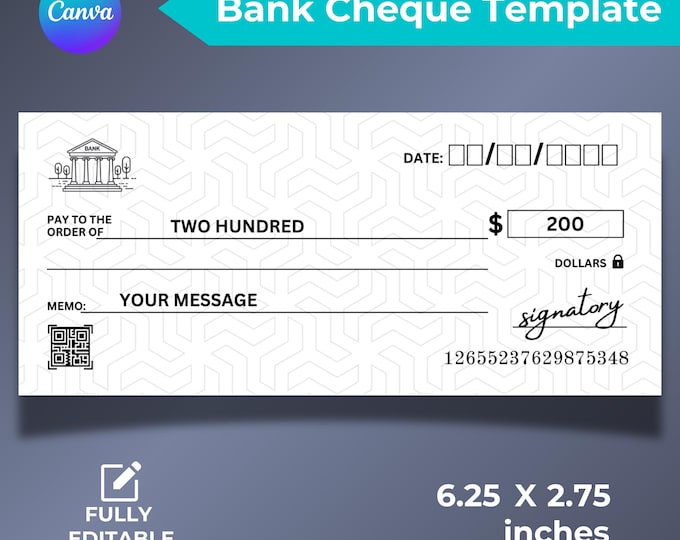 Printable Blank Cheque Template, Editable Bank Check Template ...