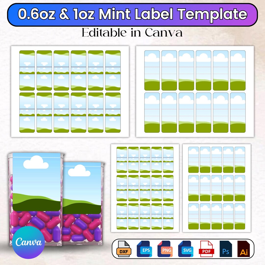 1oz and 0.6oz Mint Box Wrapper Template, Mint Sticker Label, Editable ...