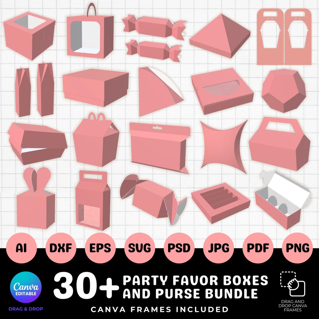 Party Favor Boxes & Purse Bundle Editable Canva Template,custom Gift ...