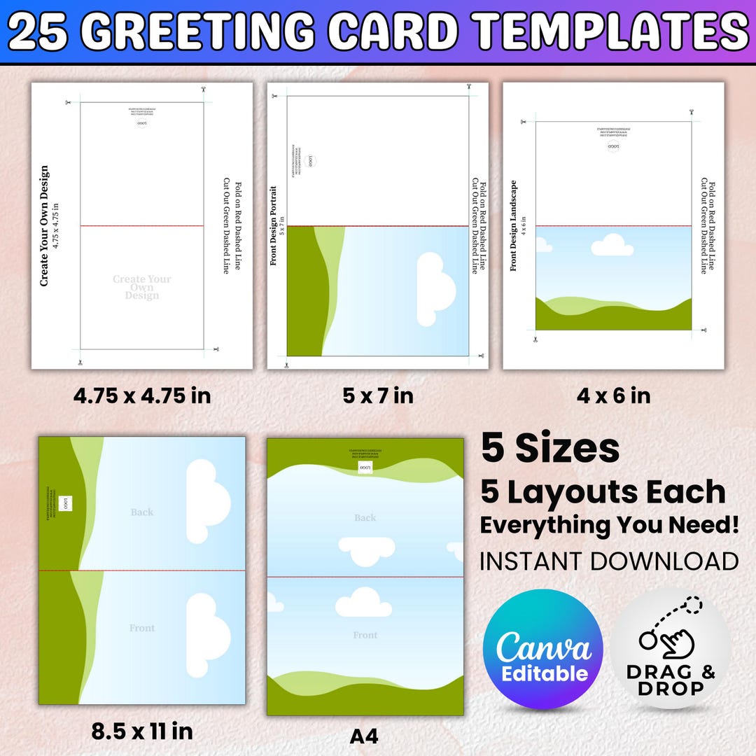 DIY Greeting Card Templates, Drag and Drop Canva Editable Template ...