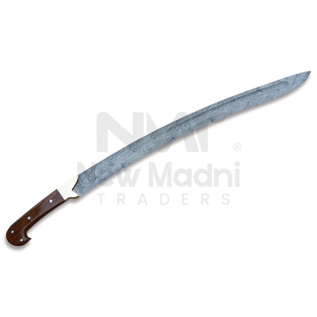 38" Damascus Single Edge Full Tang Rose Wood Handle Yatagan Sword NMT ...