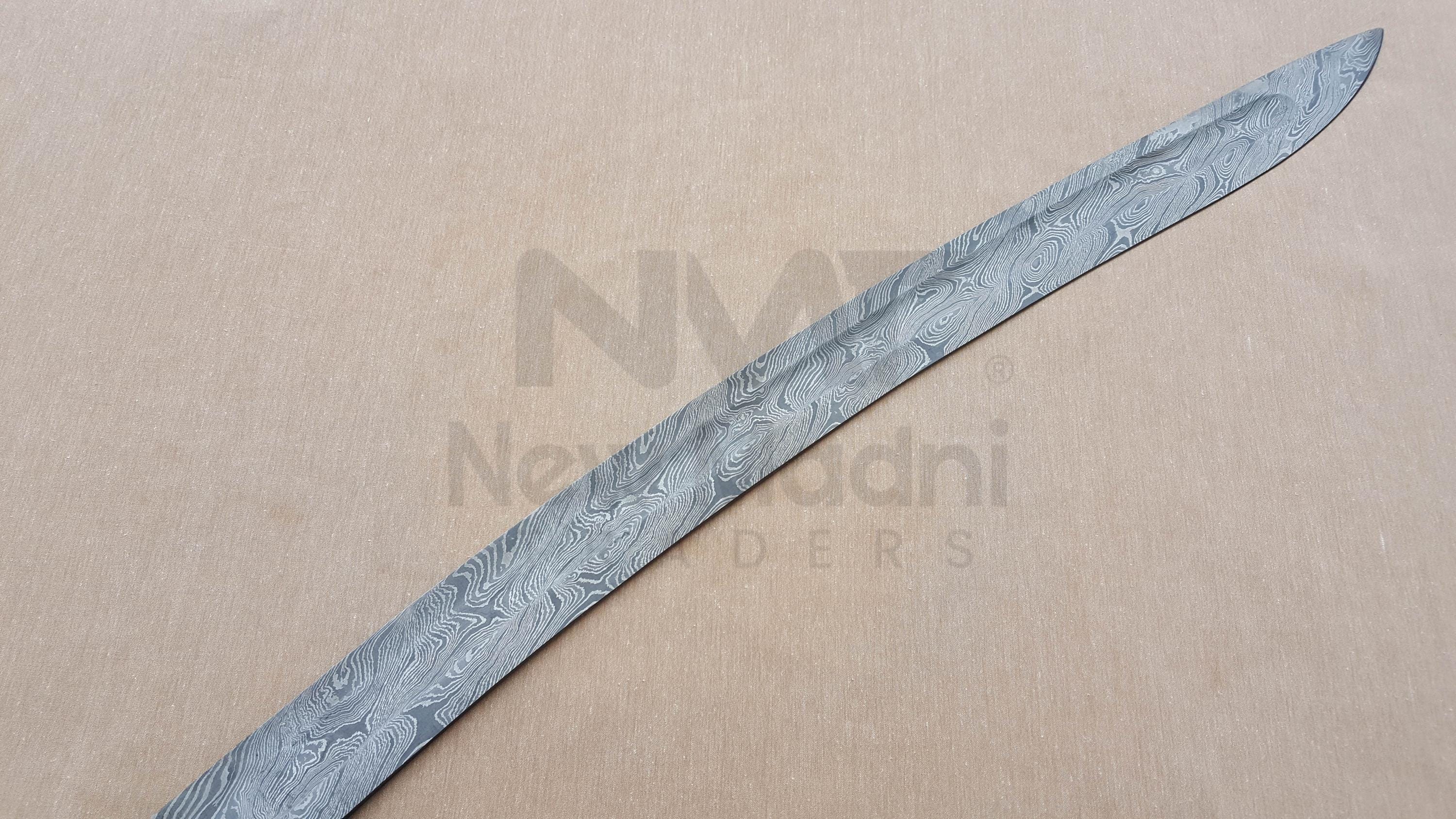 38" Damascus Single Edge Full Tang Rose Wood Handle Yatagan Sword NMT ...