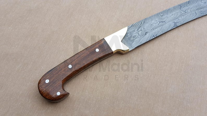 38" Damascus Single Edge Full Tang Rose Wood Handle Yatagan Sword NMT ...