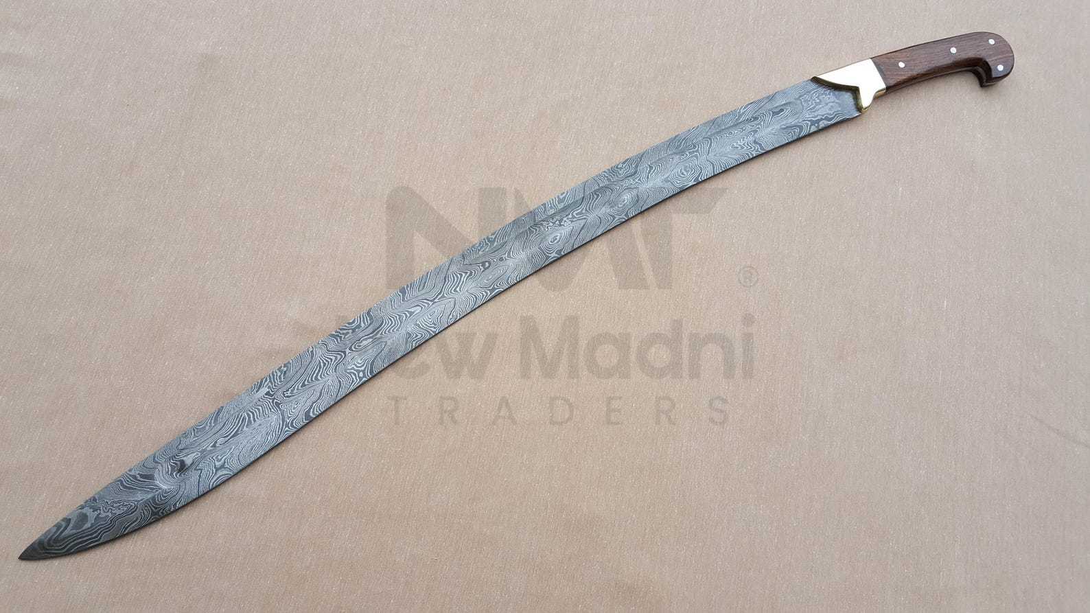38" Damascus Single Edge Full Tang Rose Wood Handle Yatagan Sword NMT ...
