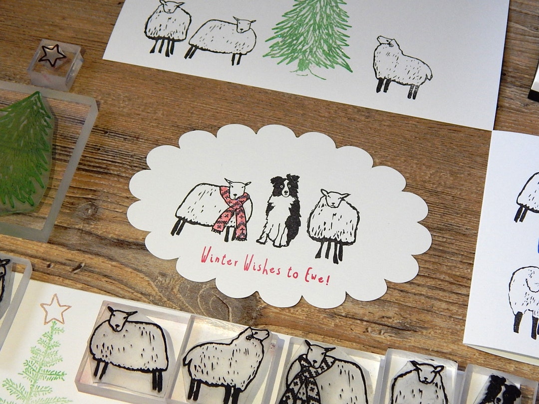 Winter Sheep and Sheepdog Christmas Stamps Winter Scene - Etsy