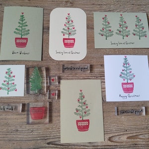 Naive Christmas Tree in Pot with Hearts 4 Piece Stamp Set | Etsy