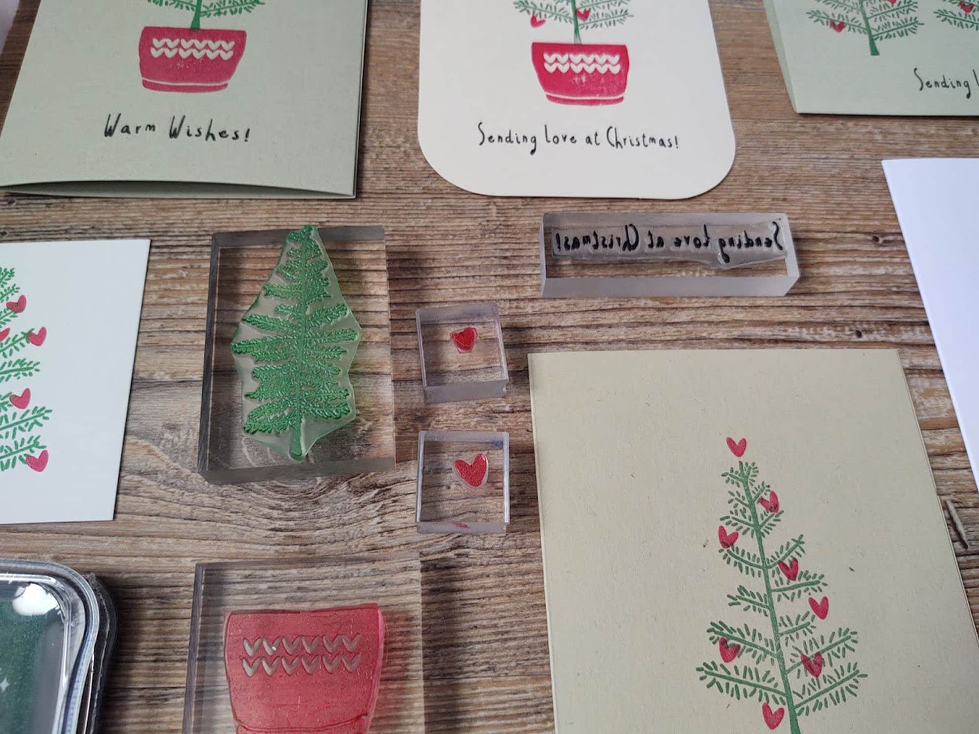 Naive Christmas Tree in Pot With Hearts 4 Piece Stamp Set | Etsy