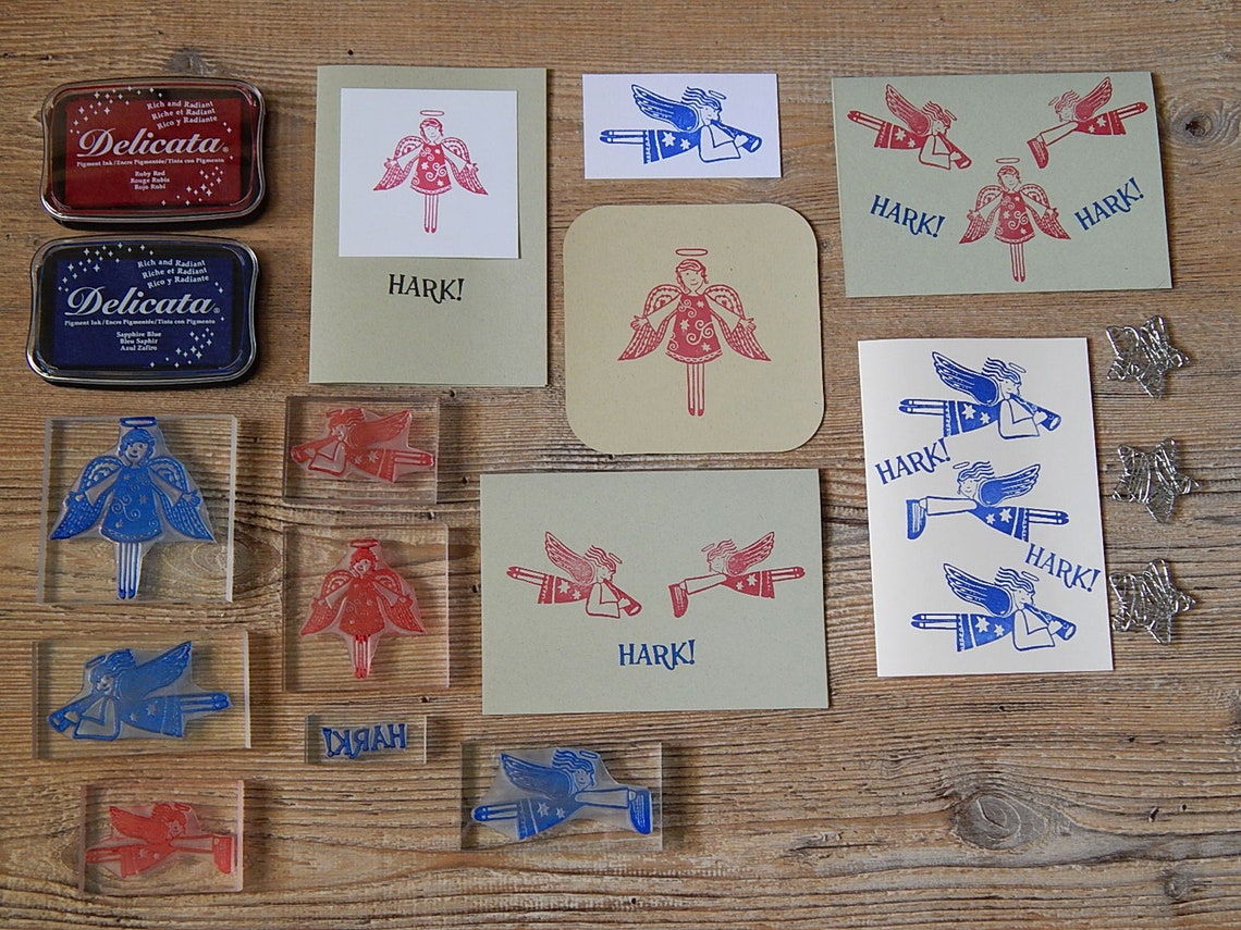 3 Christmas Angels Angel Stamp Christmas Stamp Fairy | Etsy