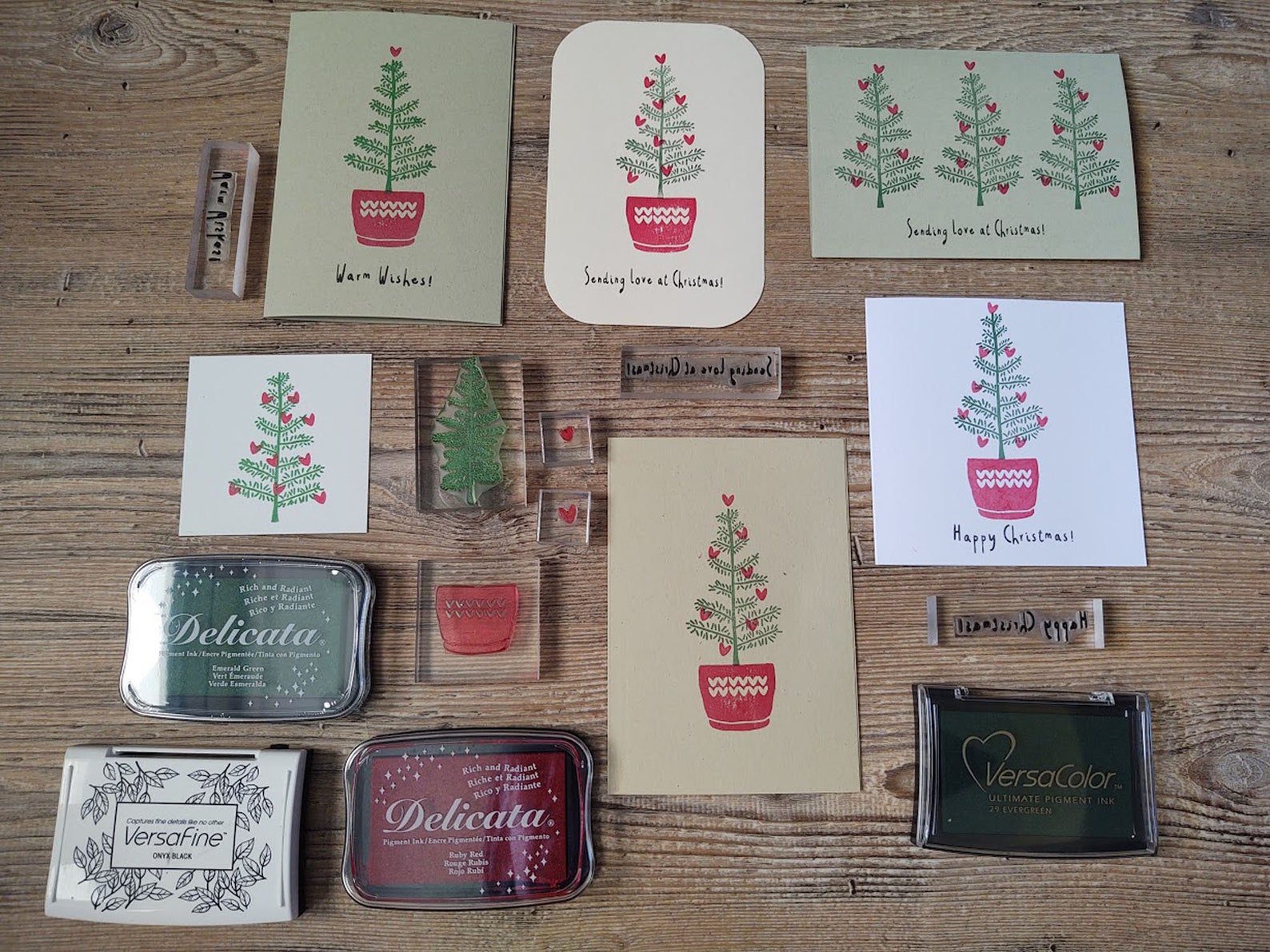 Naive Christmas Tree in Pot With Hearts 4 Piece Stamp Set | Etsy