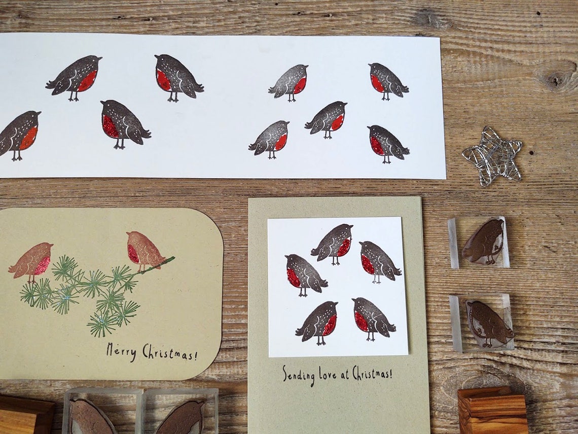 Festive Robins Christmas Stamp Christmas Gift Stamp | Etsy