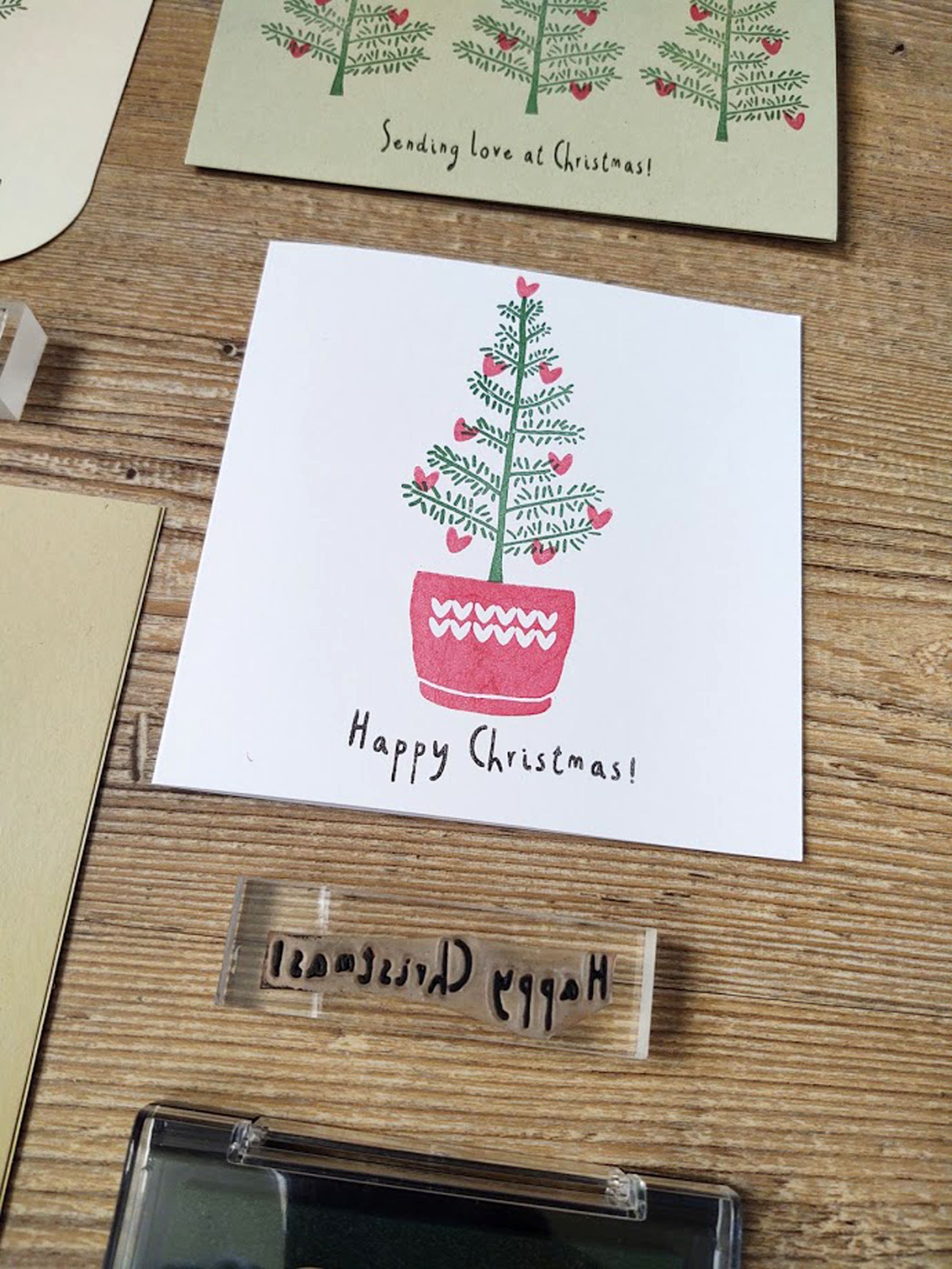 Naive Christmas Tree in Pot With Hearts 4 Piece Stamp Set | Etsy