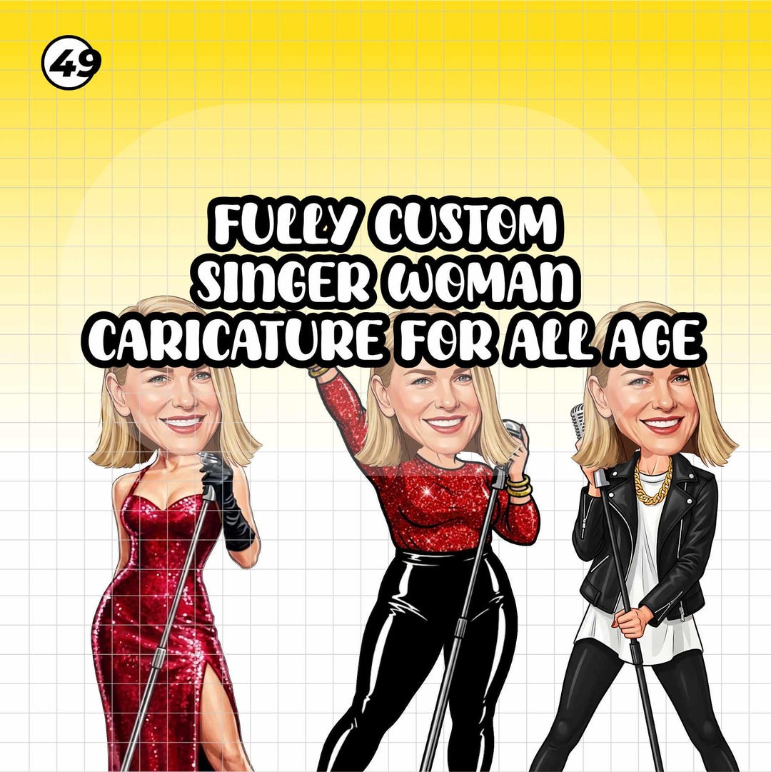 Custom Karaoke Singer Woman Caricature, Rock, Pop, Jazz Gift, Orchestra ...
