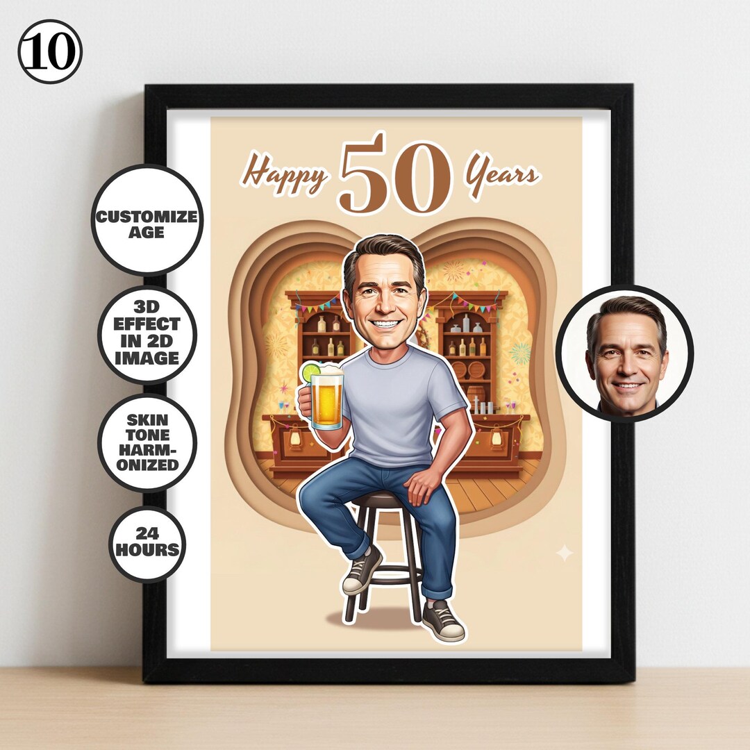 Funny Birthday Caricature for Men, Personalized Male Cartoon Portrait ...