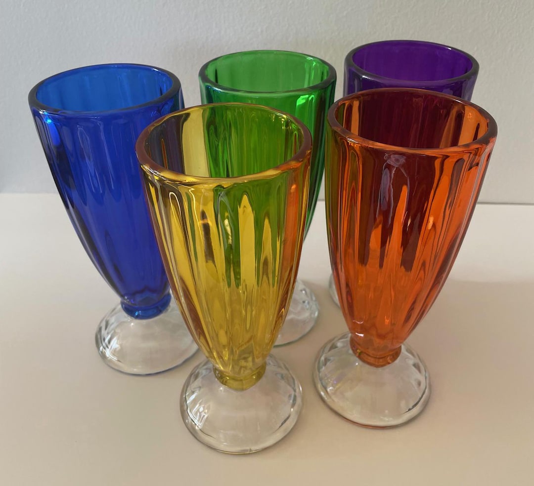 Set of 5 Vintage Colored Milkshake Glasses - Etsy